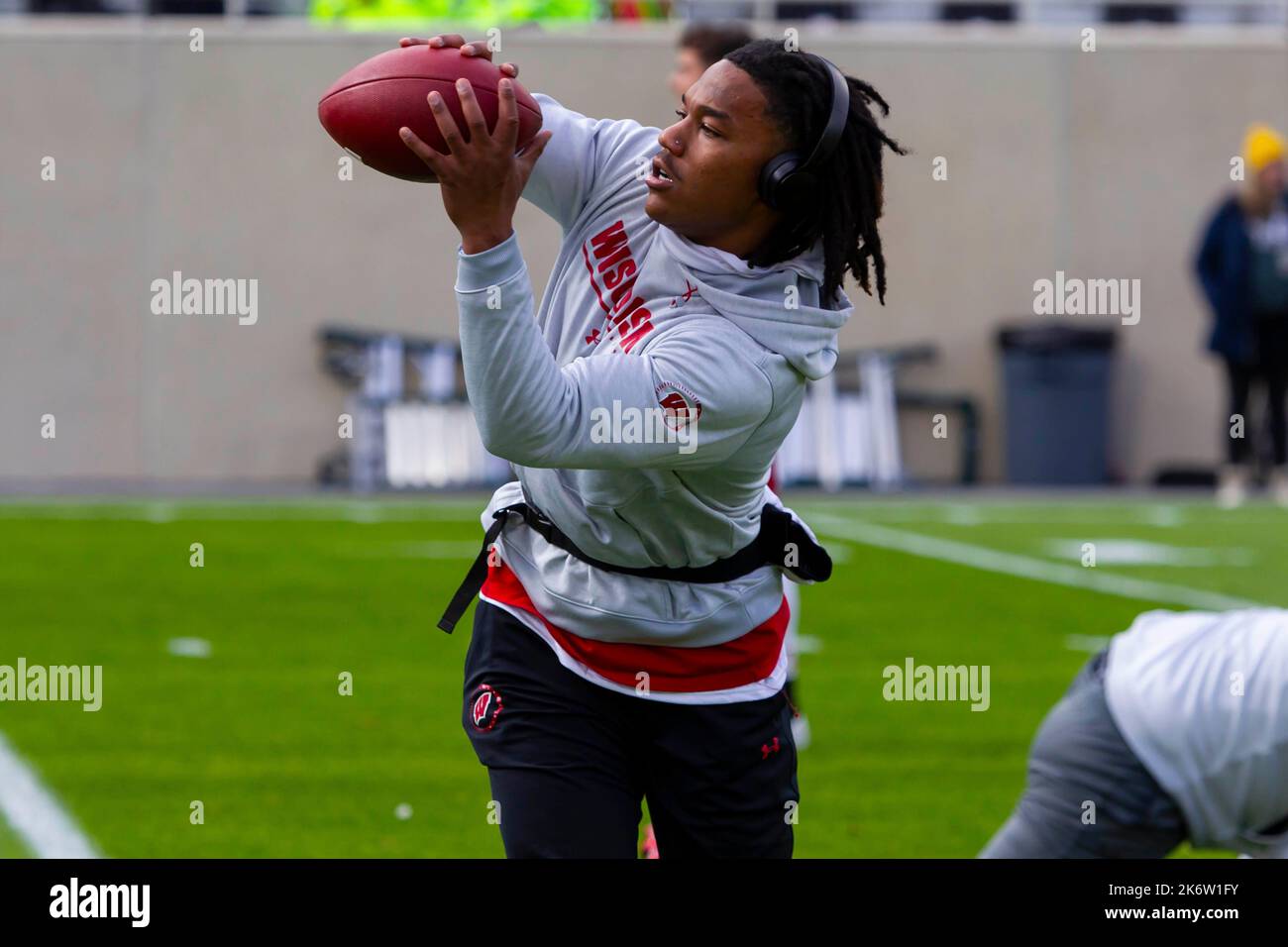 East Lansing, Michigan, USA. 15th Oct, 2022. Wisconsin wide receiver ...