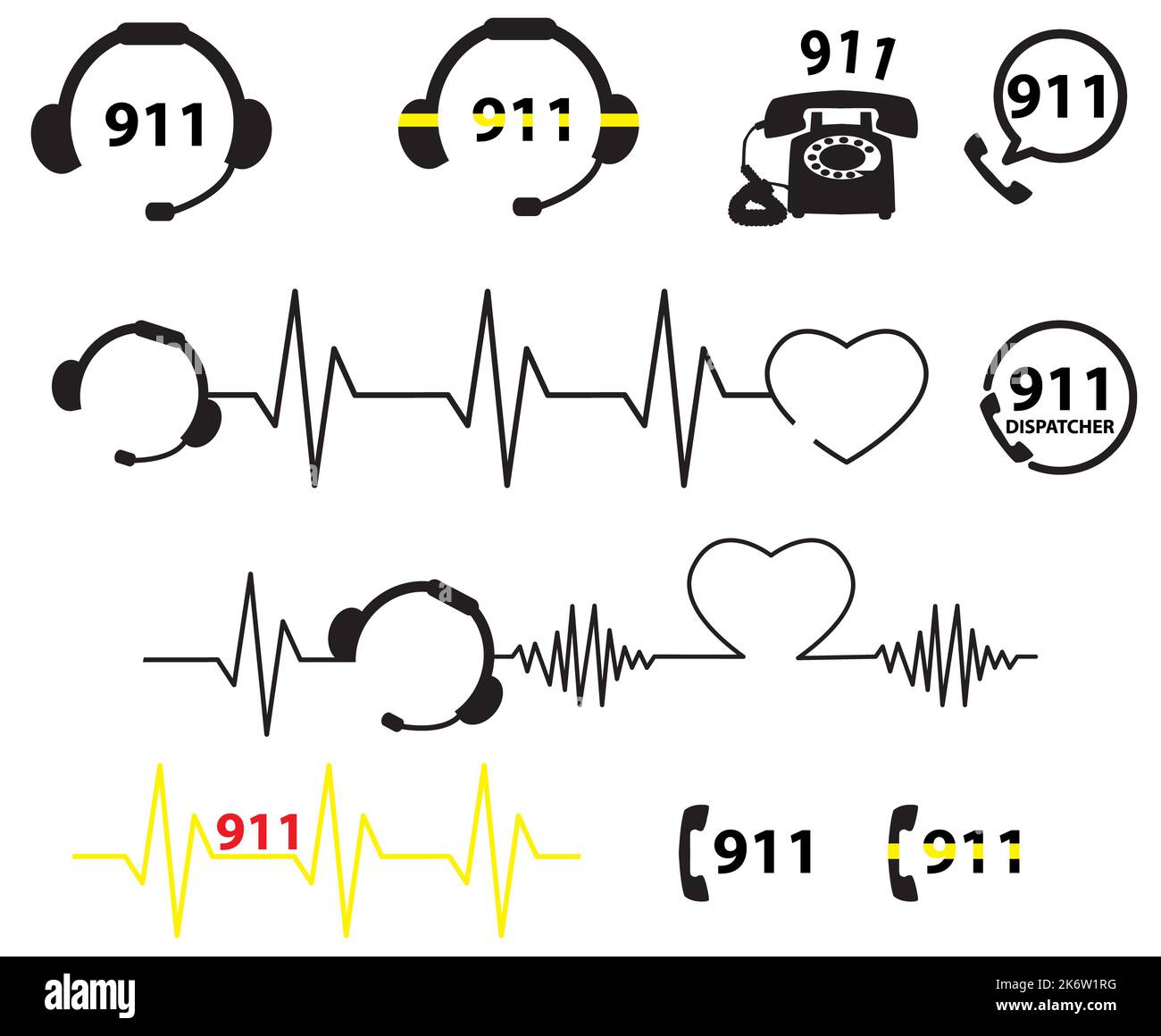 Set of 911 icon on white background. crisis hotline sign. emergency ...