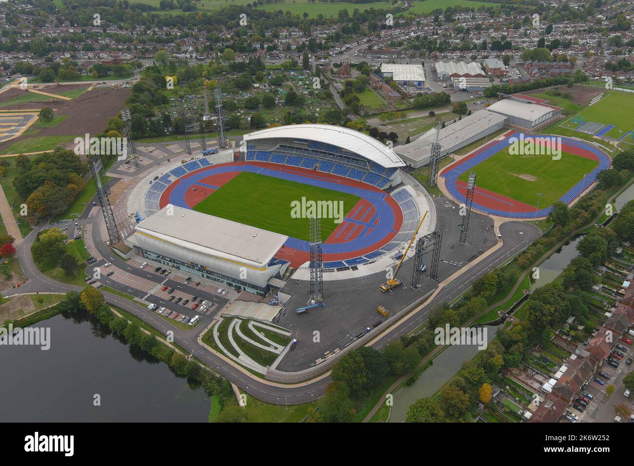 A general overall aerial view of the track at Alexander Stadium, Monday ...
