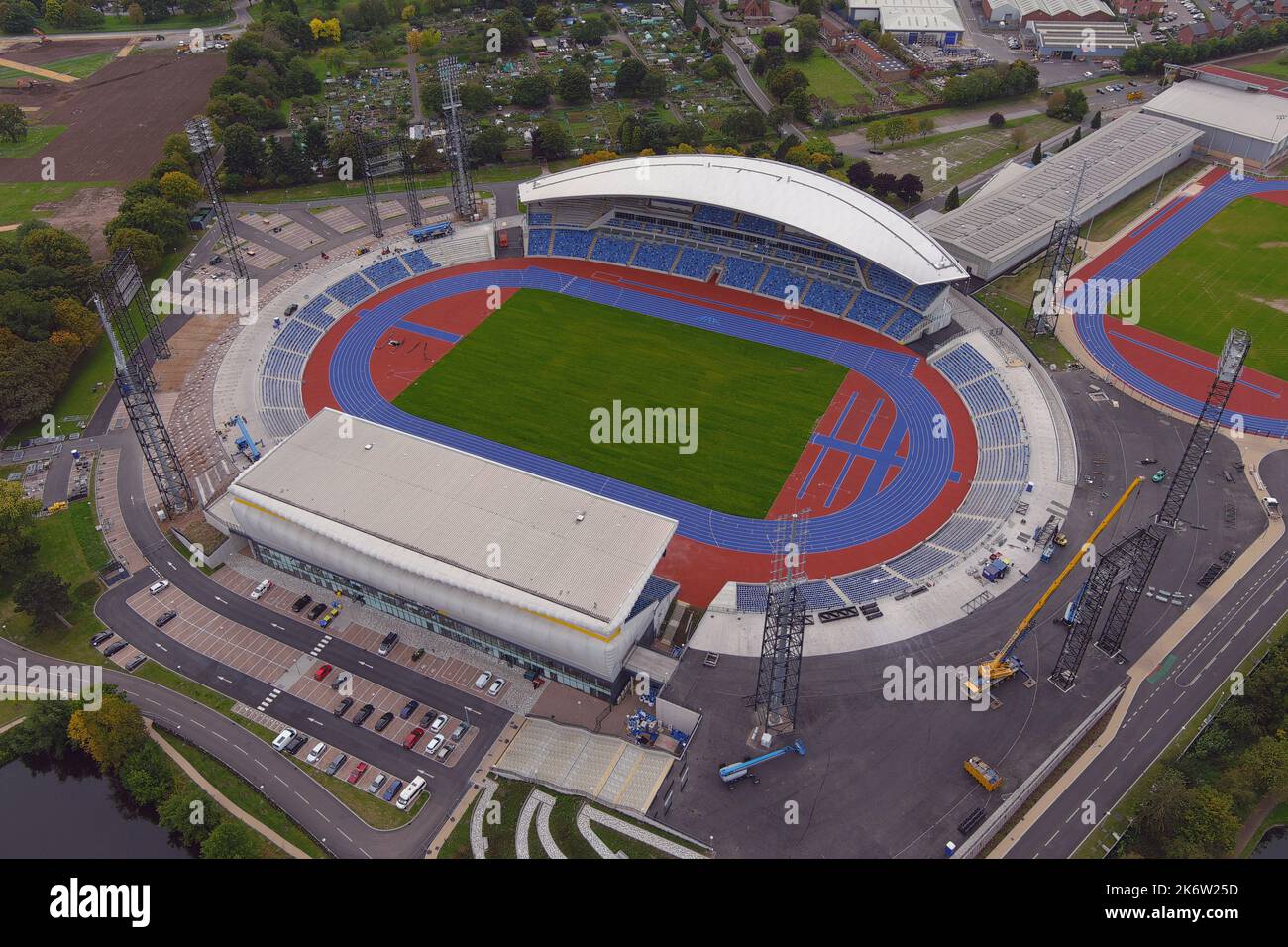 A general overall aerial view of the track at Alexander Stadium, Monday ...
