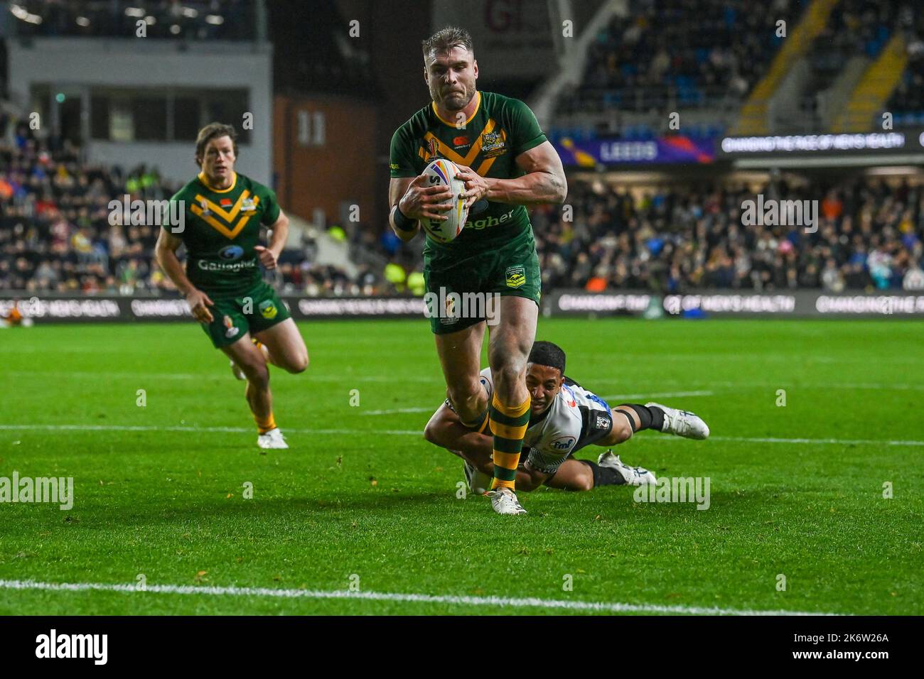 Angus Crichton of Australia makes a break during the Rugby League World ...