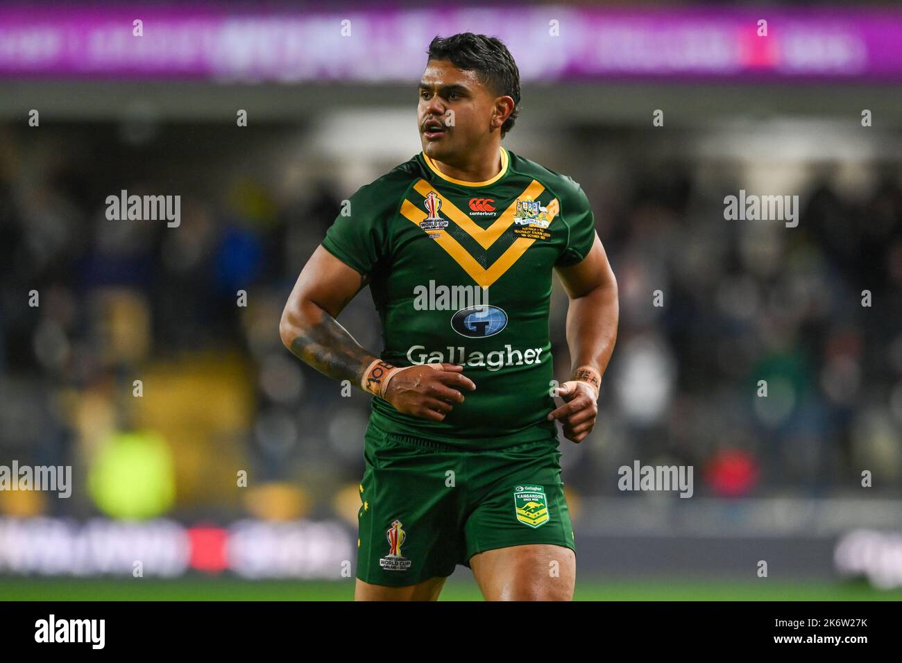 Latrell Mitchell of Australia during pre match warm up ahead of the ...