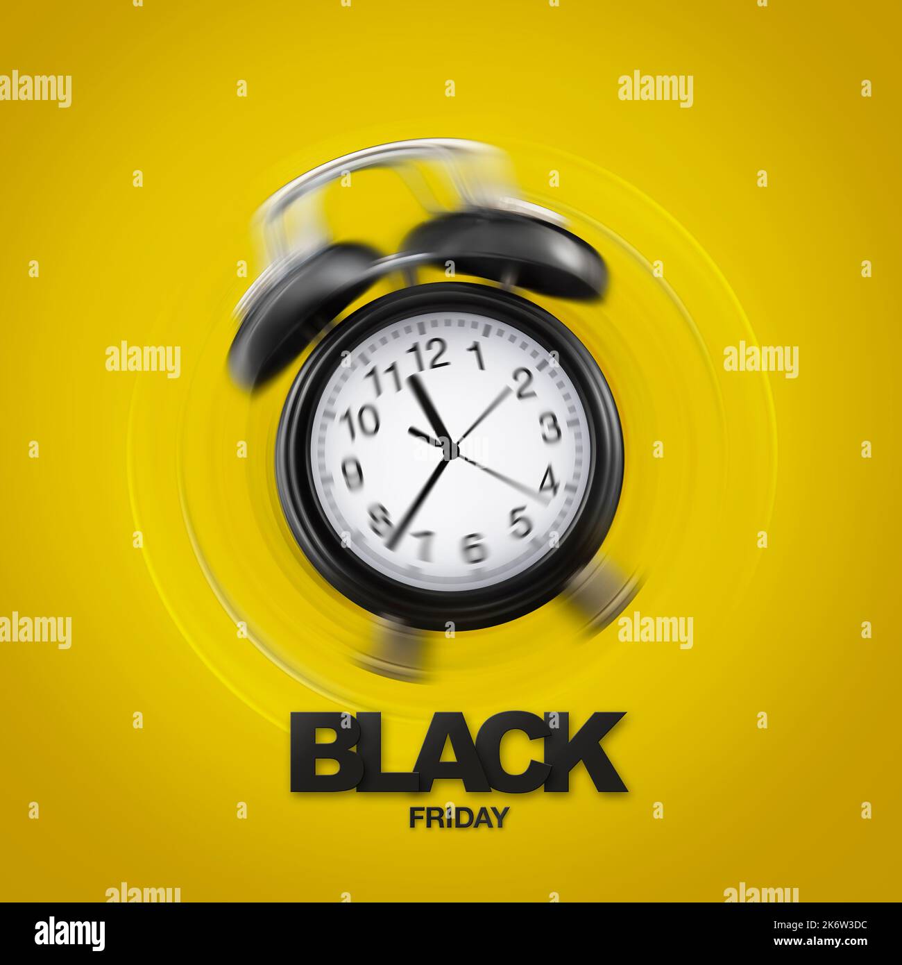 Black Friday text with alarm clock ringing isolated on yellow ...