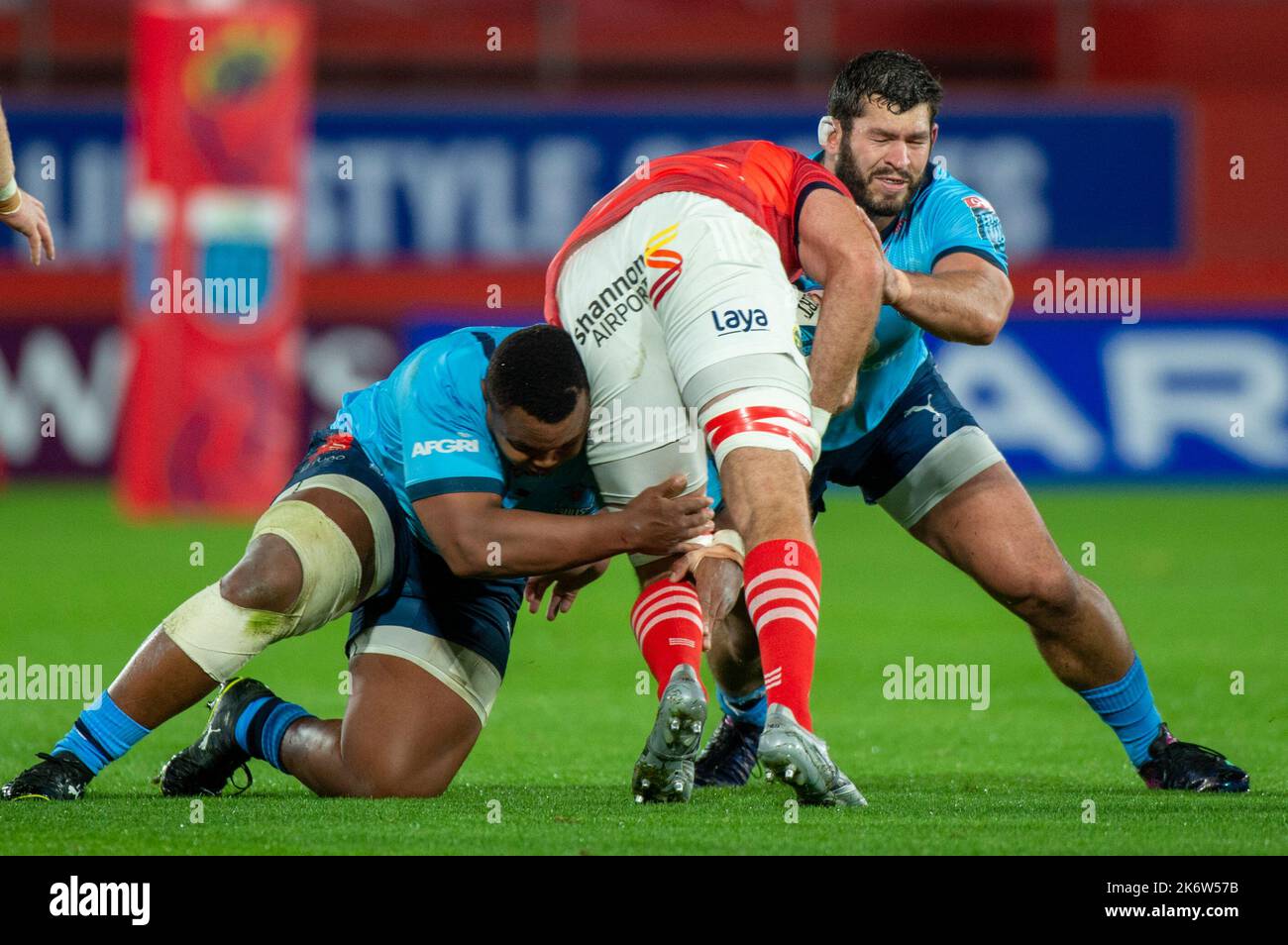 Limerick, Ireland. 16th Oct, 2022. Tadhg Beirne of Munster tackled by ...
