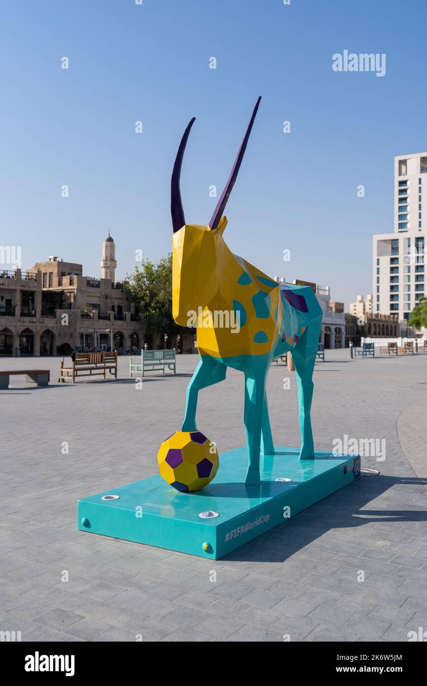 An Oryx sculpture for promoting FIFA World Cup 2022 in Souq Wakif Doha ...