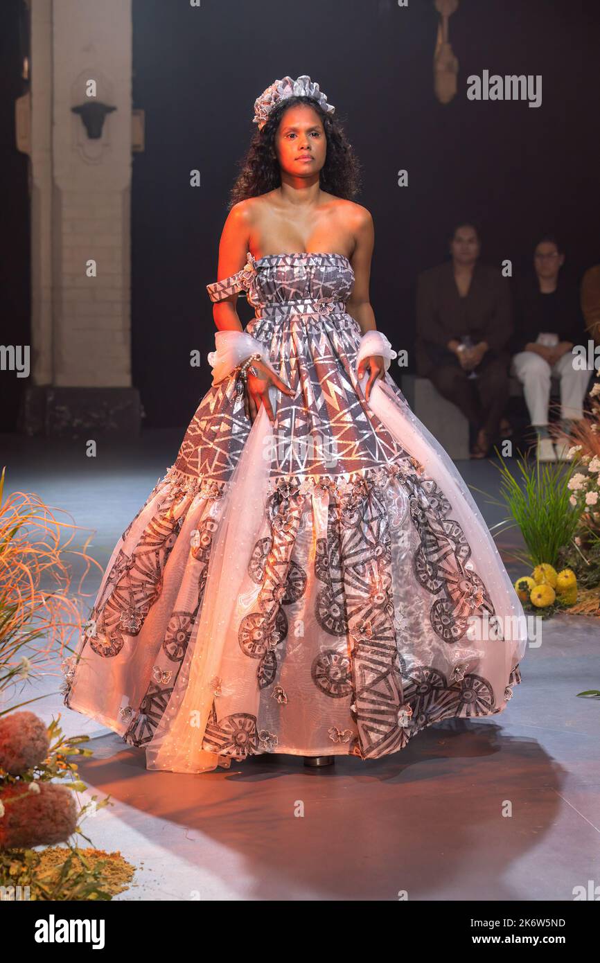 A model dressed in a design by Paul McCann during the Ganbu Marra ...