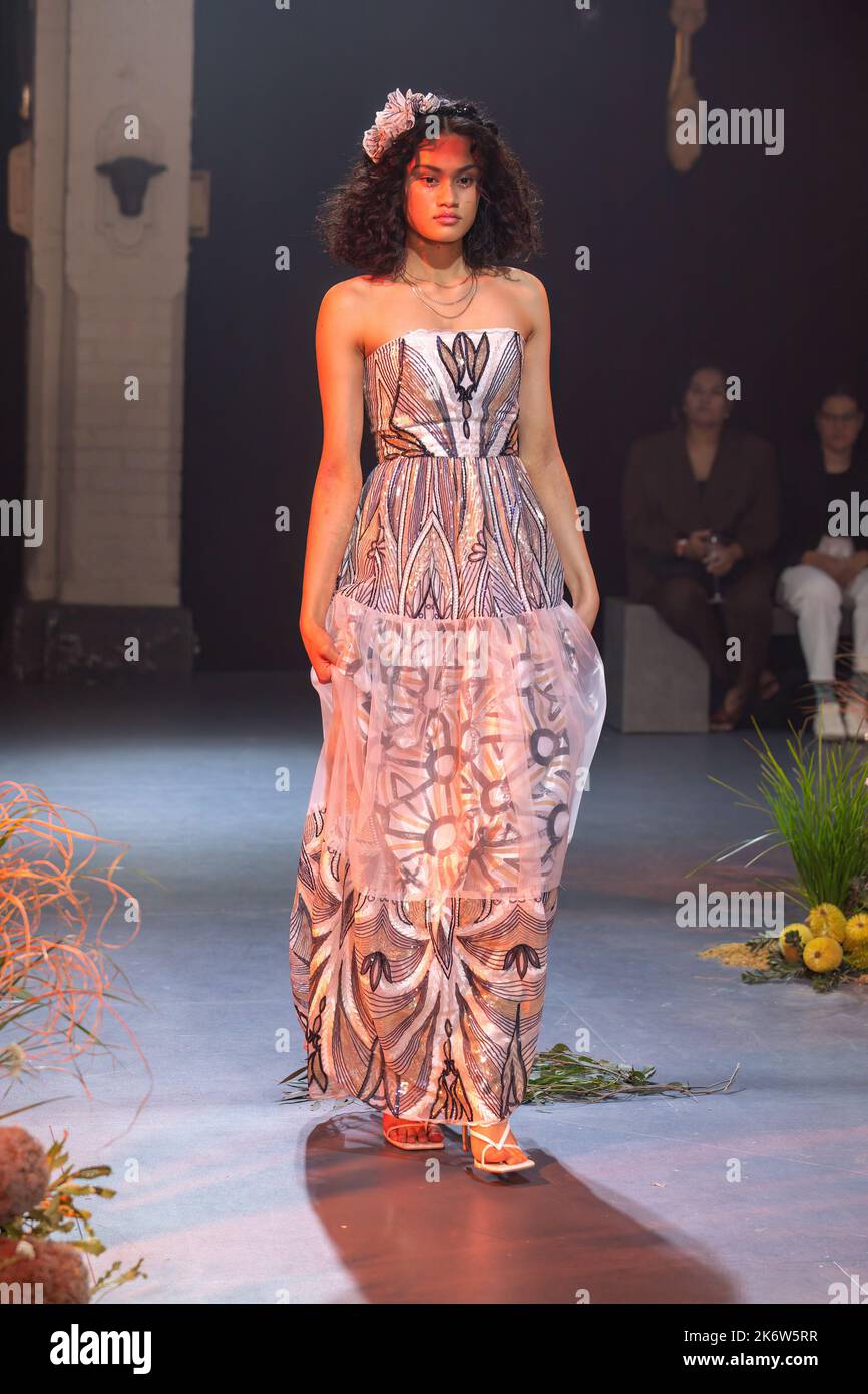 A model dressed in a design by Paul McCann during the Ganbu Marra ...