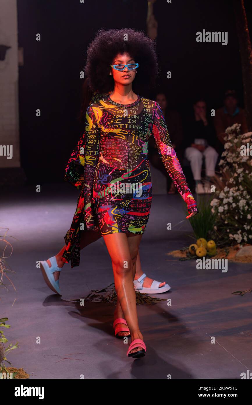 A model dressed in a design by Nungala Creative during the Ganbu Marra ...
