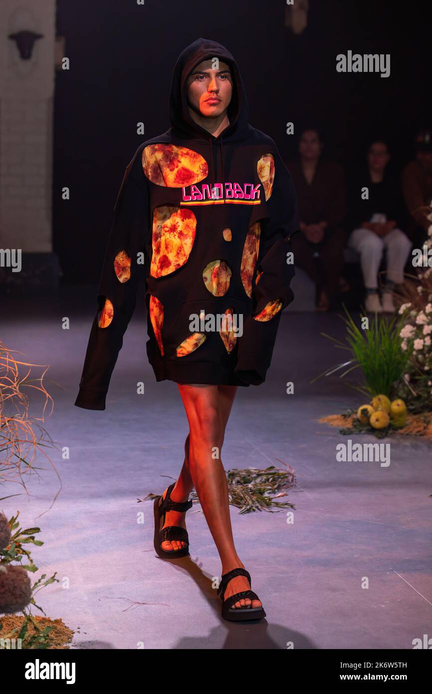 A model dressed in a design by Wuurn of Kanak during the Ganbu Marra ...