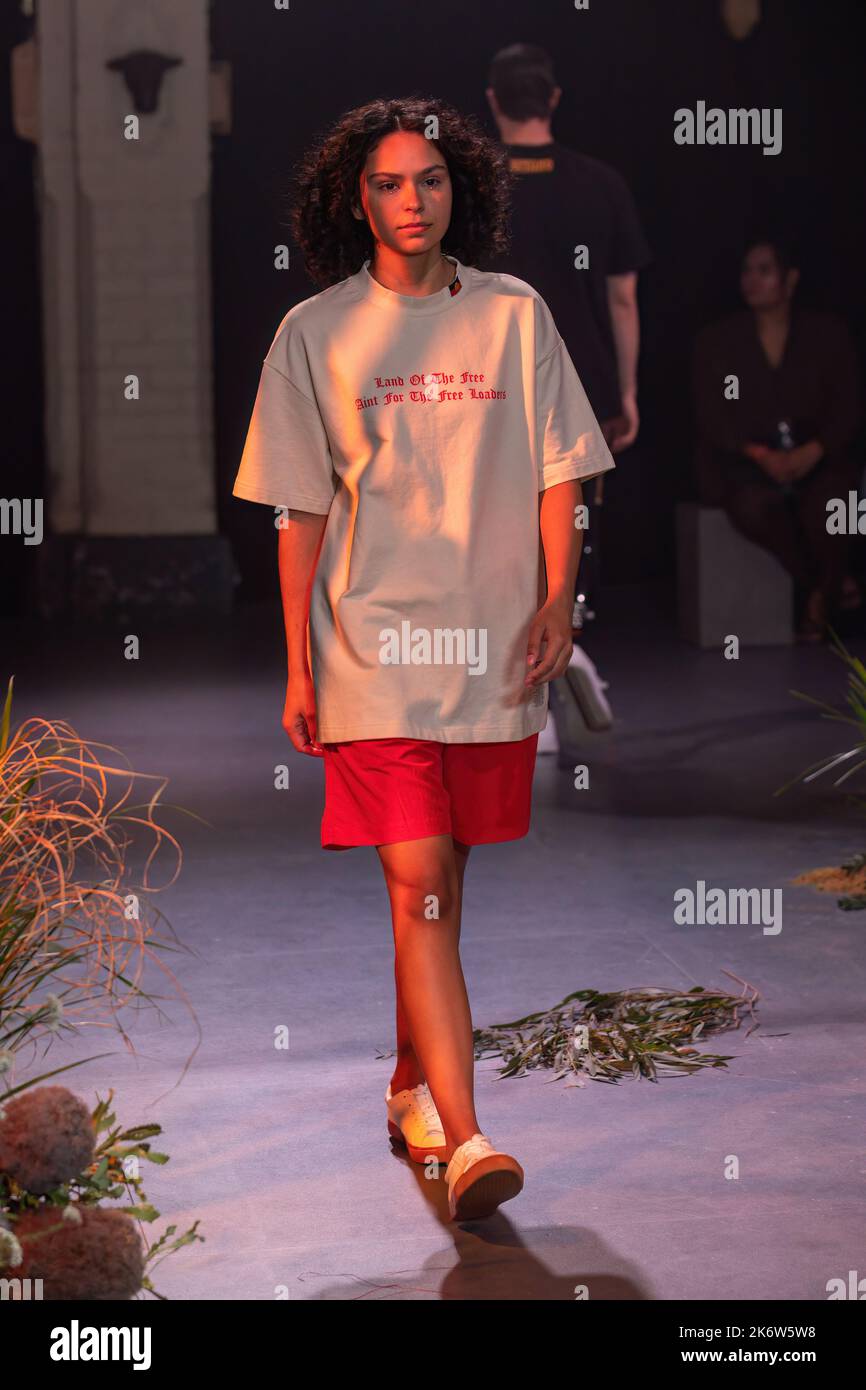 A model dressed in a design by Take Pride Movement during the Ganbu ...