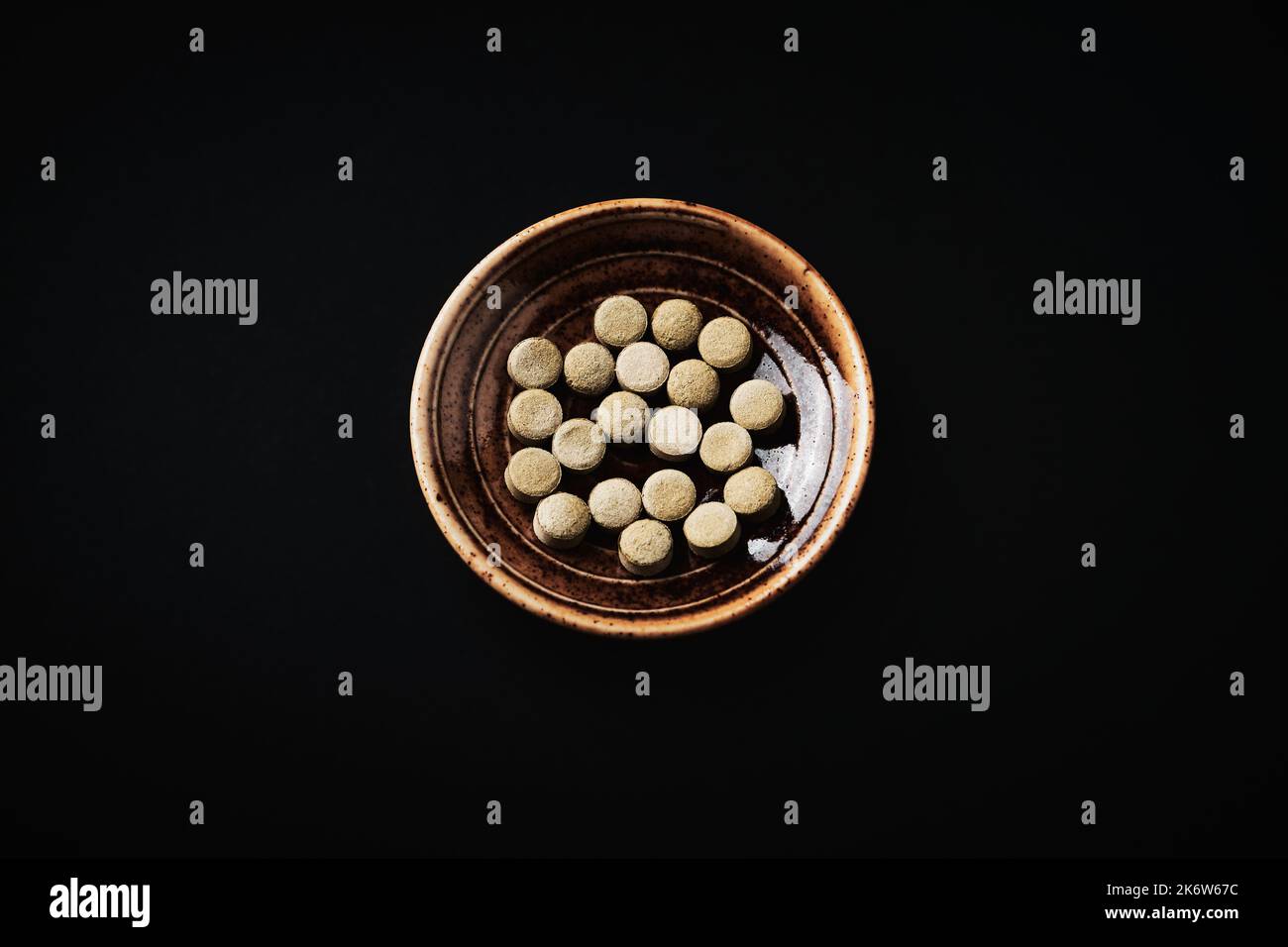 Bio Green barley grass tablets. Concept for a healthy dietary ...