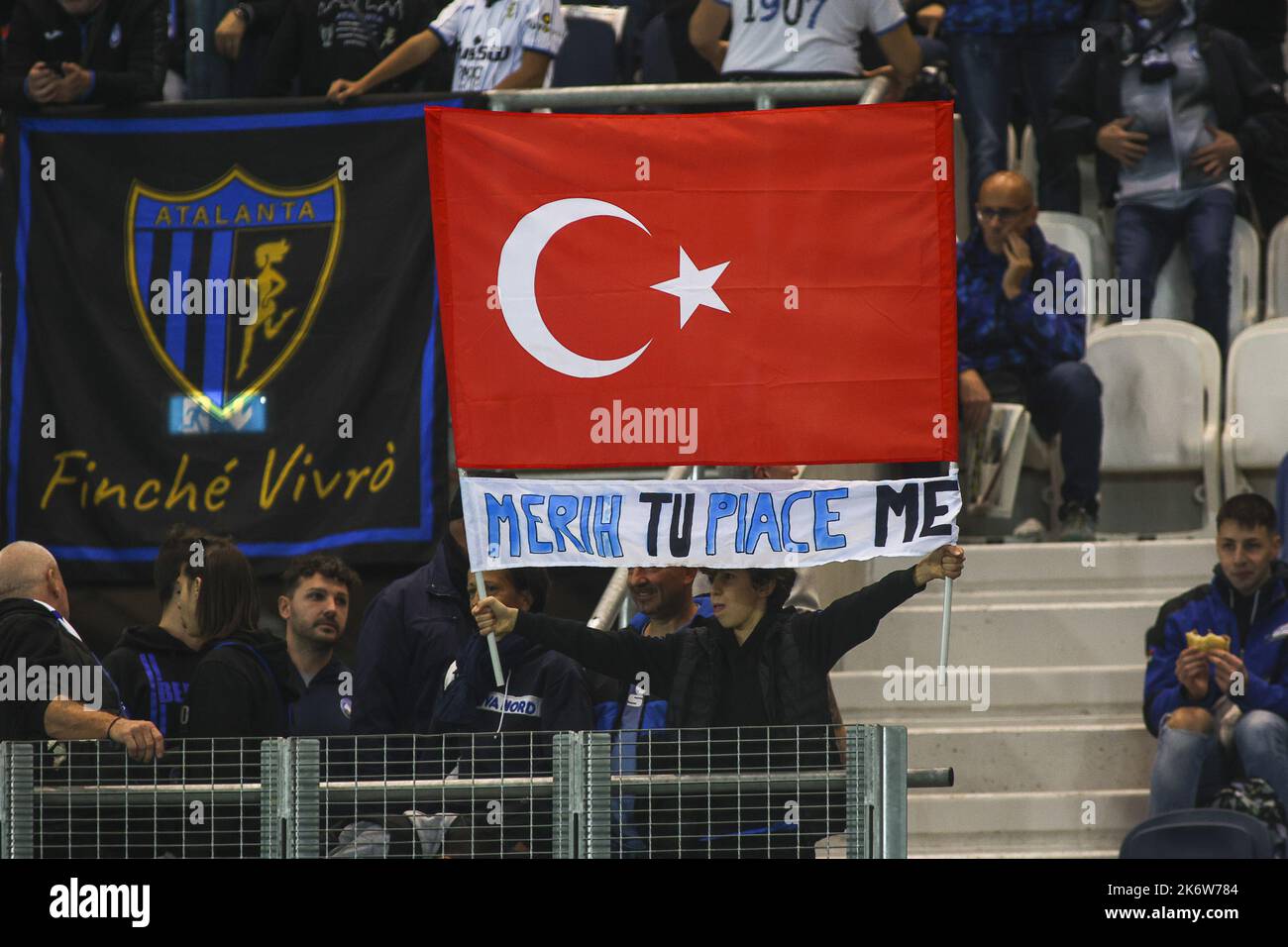 October 15, 2022, Bergamo, Italy: Atalanta fans show their support ...
