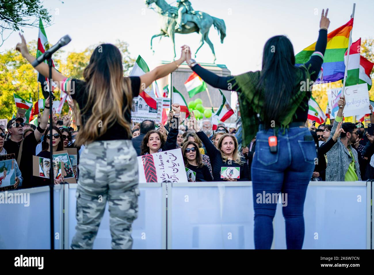 Washington DC, USA. 15th Oct, 2022. A demonstrator raises her arm while ...