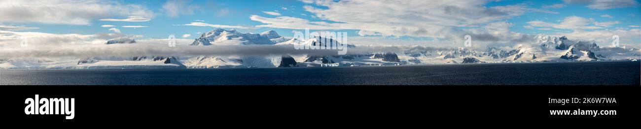 panorama of gerlache strait with arctowski peninsula (c) and errara ...