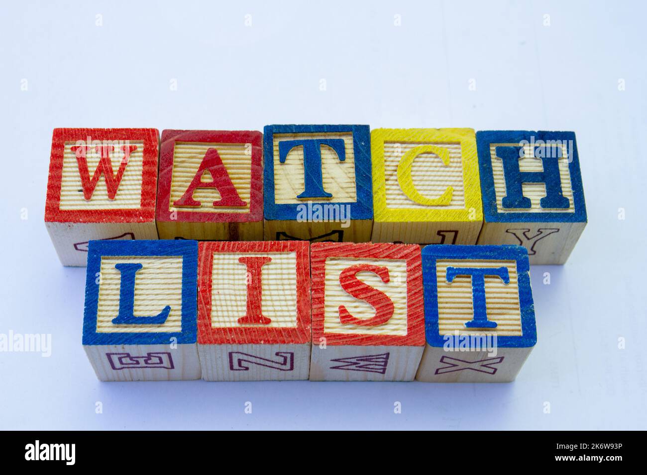 The term watchlist visually displayed on a clear background with copy ...