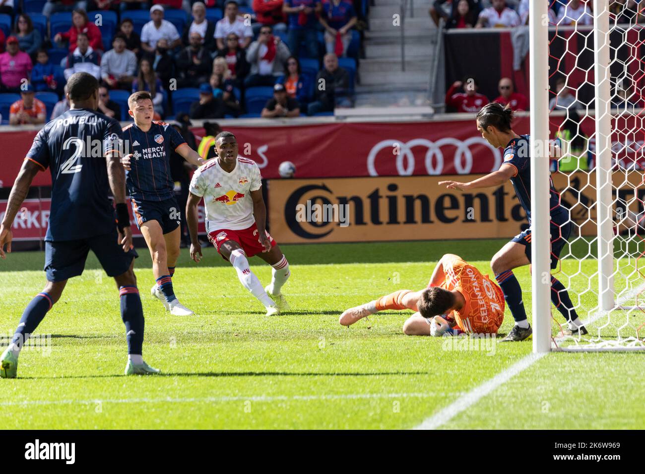 Goalkeeper Roman Celentano (18) of FC Cincinnati saves during Audi 2022 ...