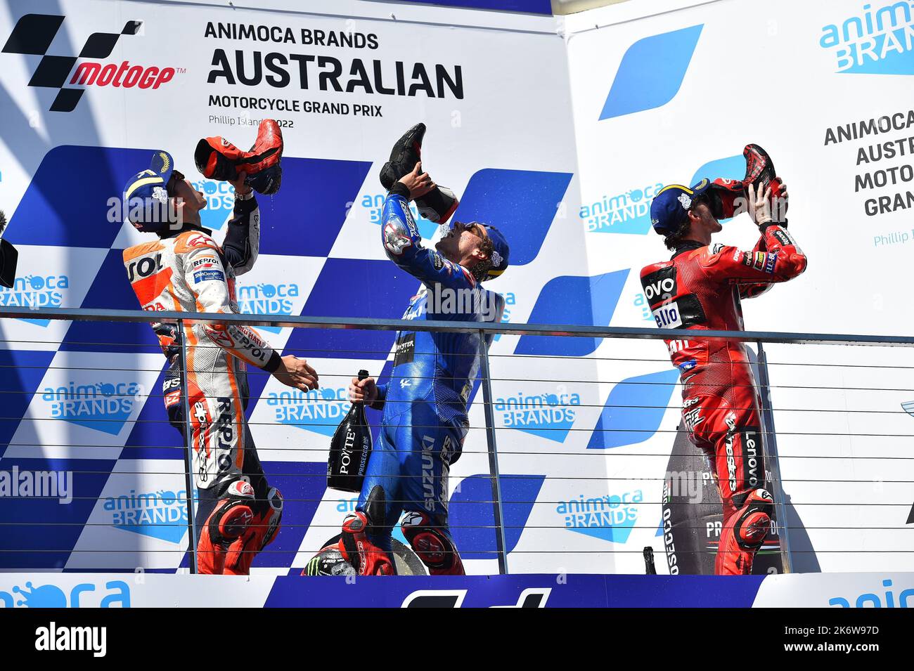 Melbourne, Australia. 16th Oct, 2022. Alex Rins, Marc Marquez and ...