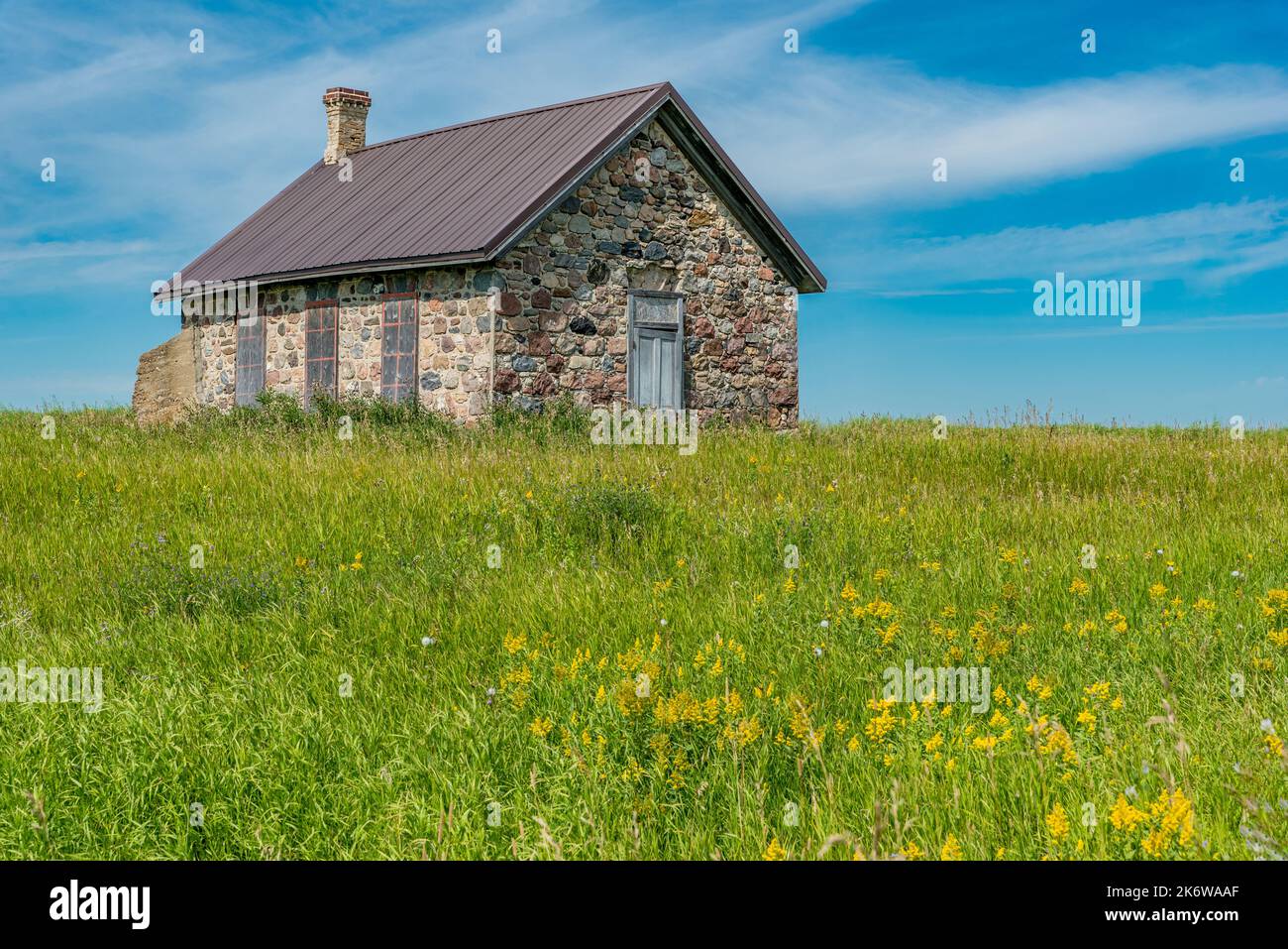 The stone walls of Foster School, built in 1897, outside Abernethy, SK ...