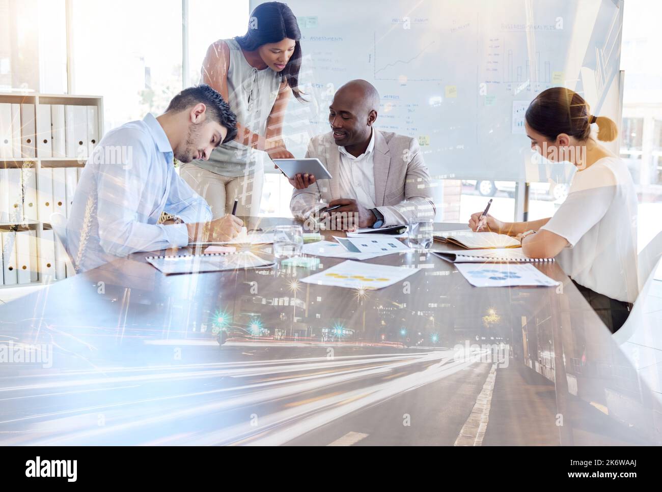 Project management, planning and overlay with business people in ...