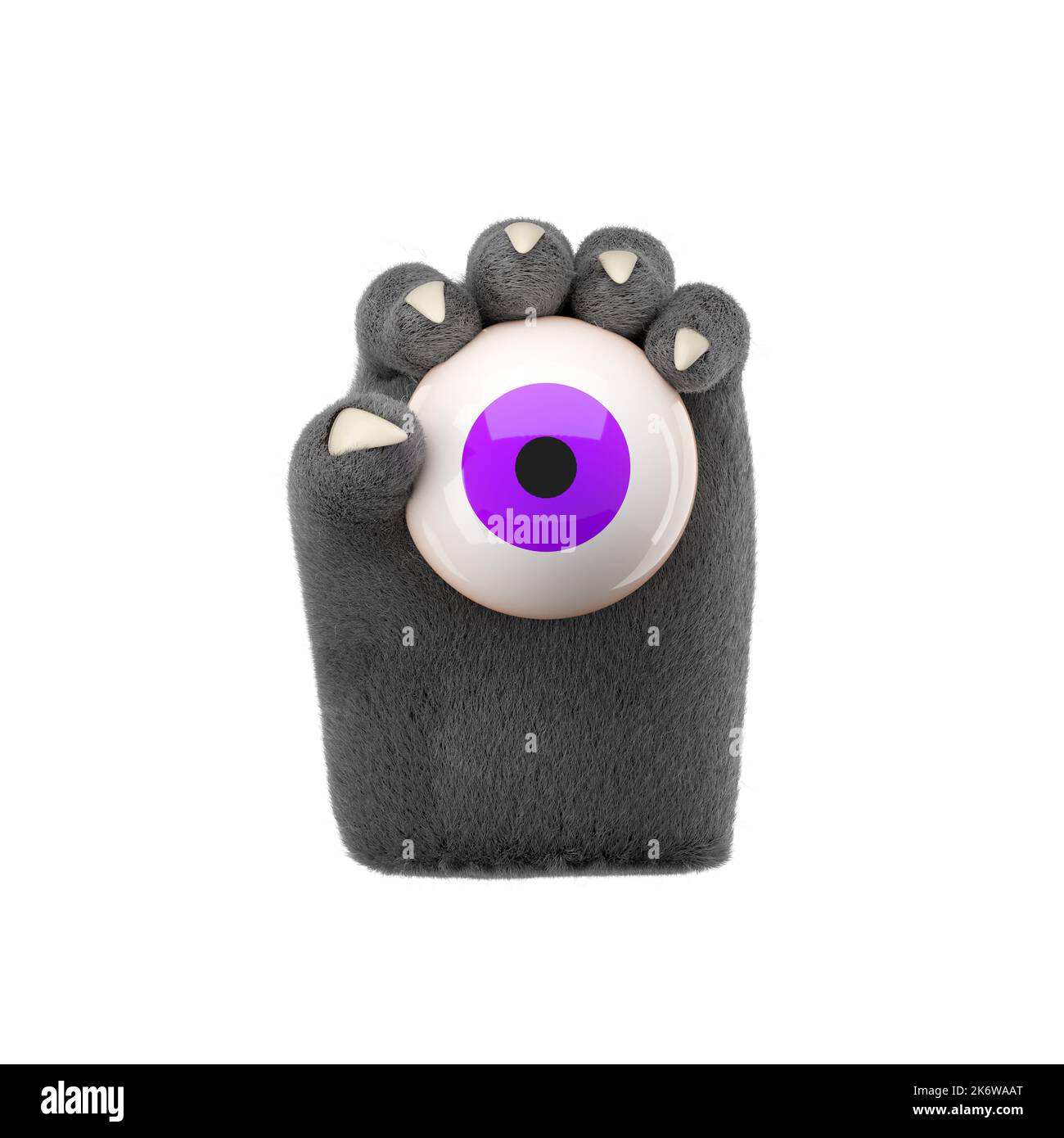 3d furry wolf hands holding eyeball in plastic cartoon style. Werewolf ...