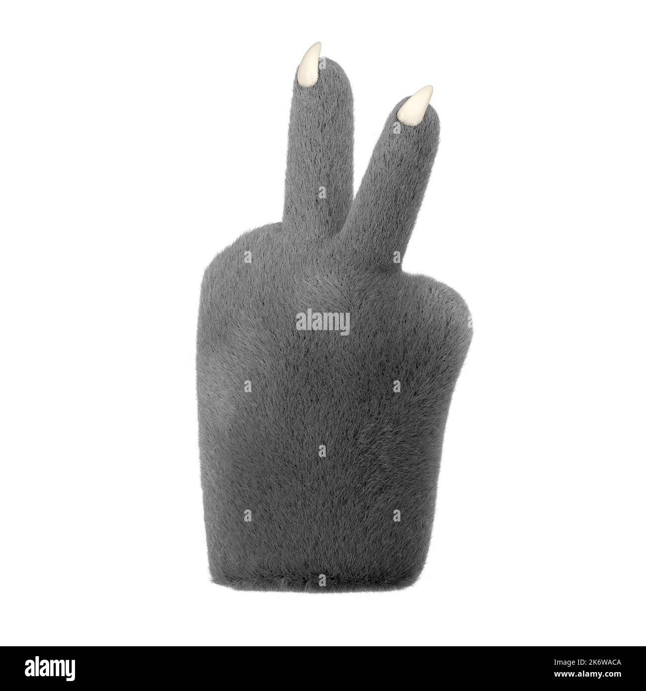 3d furry wolf hands in plastic cartoon style. Peace fingers gesture ...