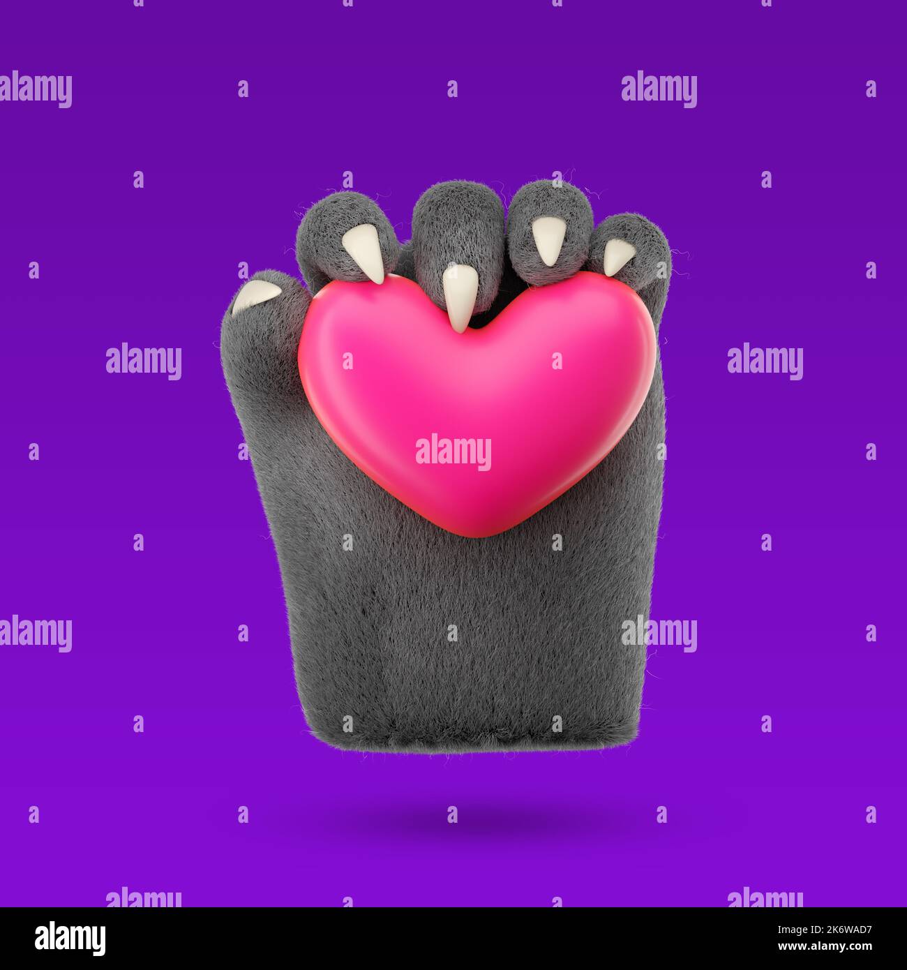 3d furry wolf hands holding heart in plastic cartoon style. Werewolf ...