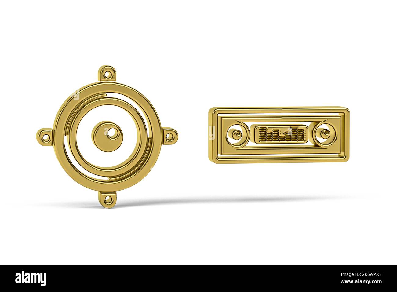 Golden 3d car audio icon isolated on white background - 3d render Stock ...