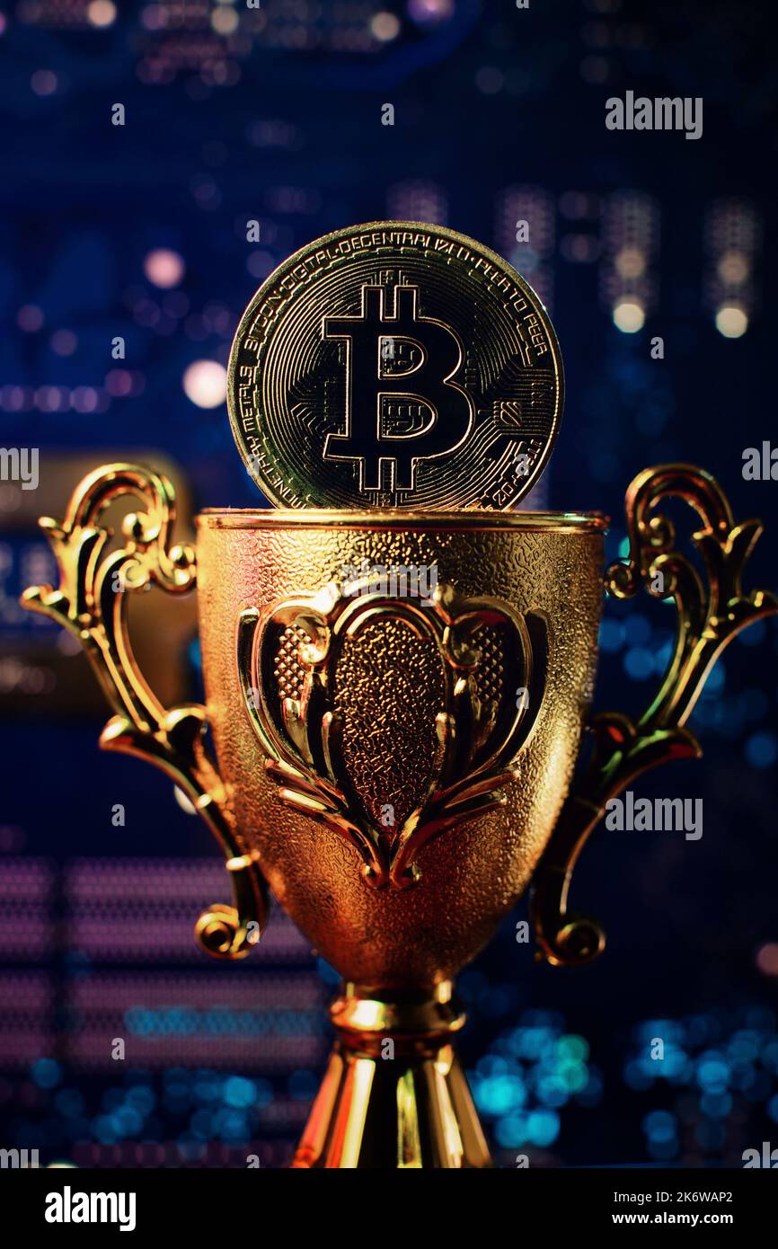 Bitcoin cryptocurrency gold coin. Trading on the cryptocurrency ...