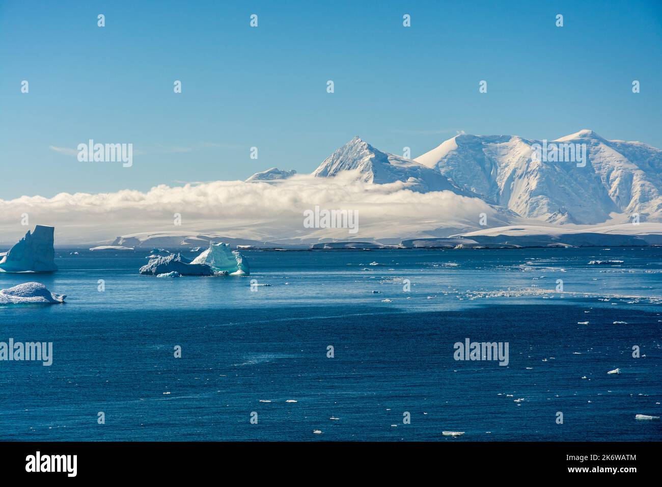 icebergs in bismarck strait with anvers island in background. mt ...