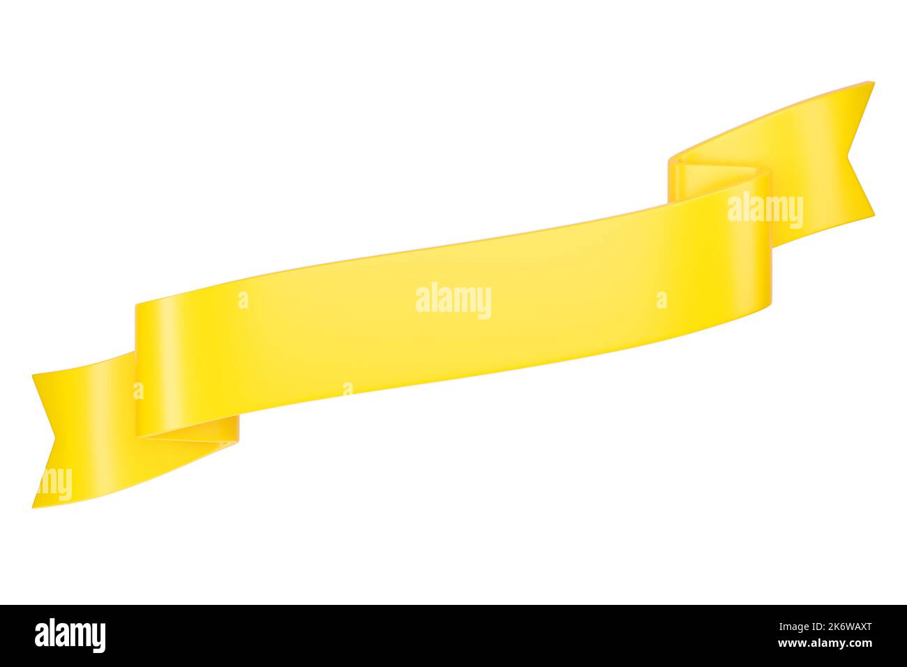 3d label ribbon. Glossy yellow blank plastic banner for advertisment, promo and decoration ...