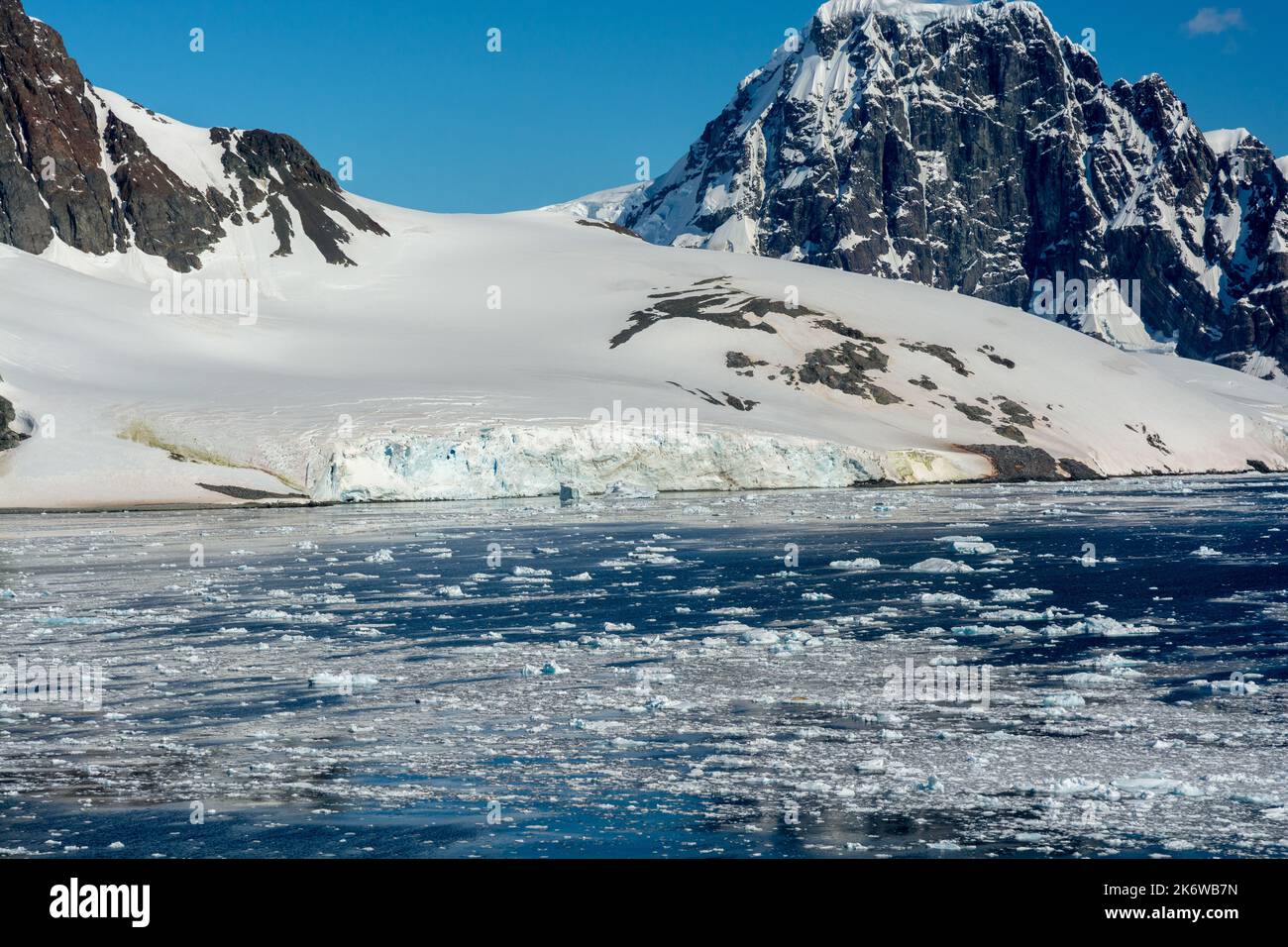 brash ice floating on waters of northern approach to lemaire channel ...