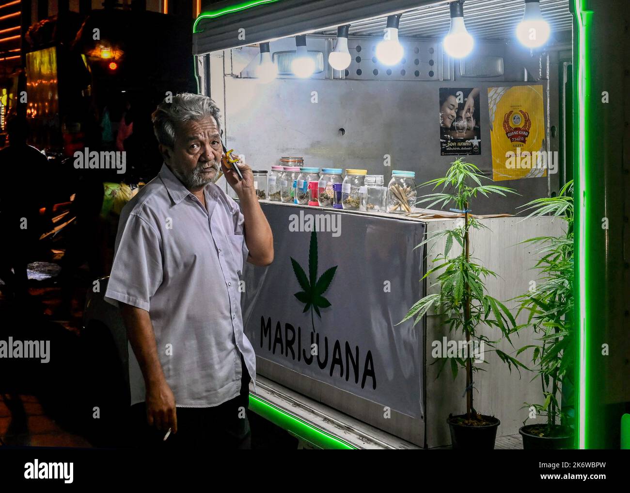 Bangkok, Thailand. 15th Oct, 2022. General view of a marijuana pop up truck in Bangkok's ...