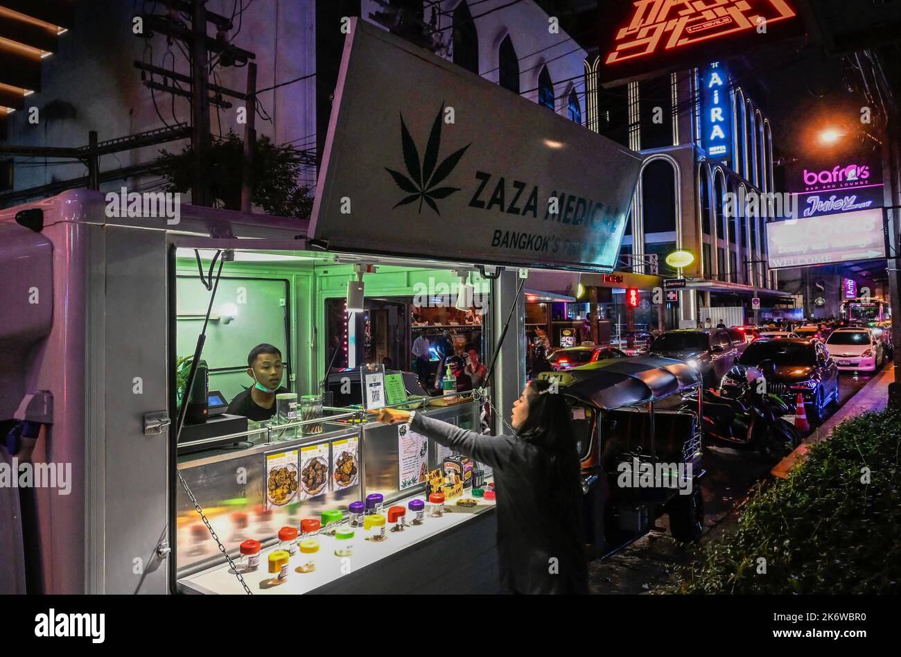 Bangkok, Thailand. 15th Oct, 2022. General view of a marijuana pop up truck in Bangkok's ...