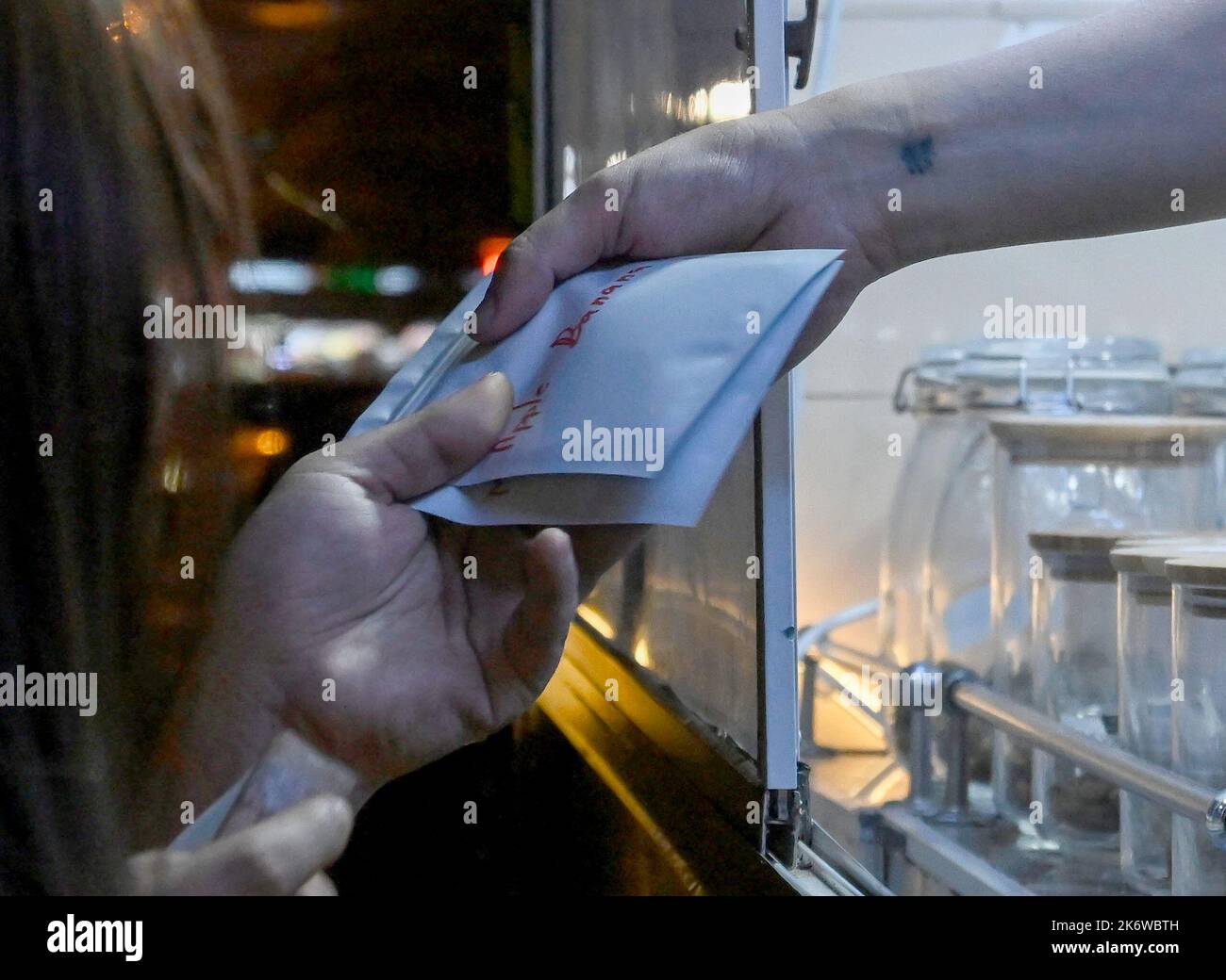 Bangkok, Thailand. 15th Oct, 2022. A close up view of a packaged marijuana cigarette being sold ...