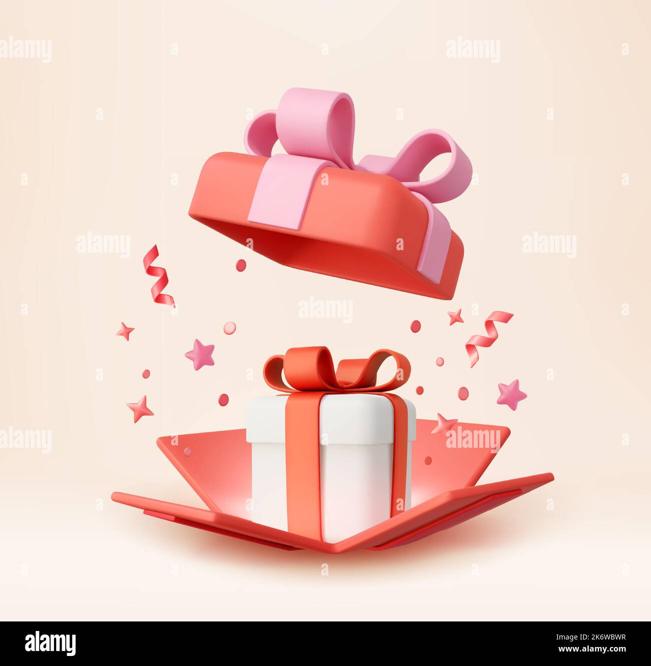 3d Cute Surprise Gift Box With Falling Confetti Stock Vector Image ...