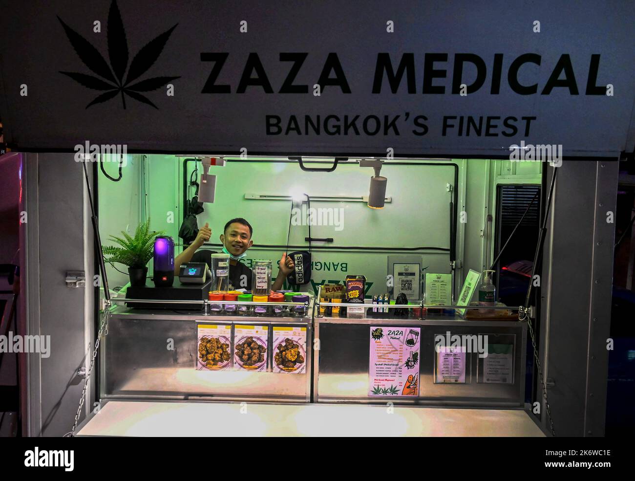 Bangkok, Thailand. 15th Oct, 2022. General view of a marijuana pop up truck in Bangkok's ...