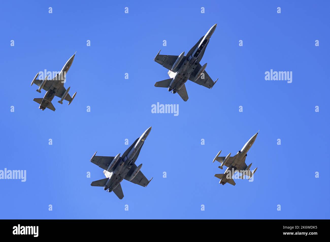 Supersonic fighter jets in Columbus Day air parade in Madrid Stock ...