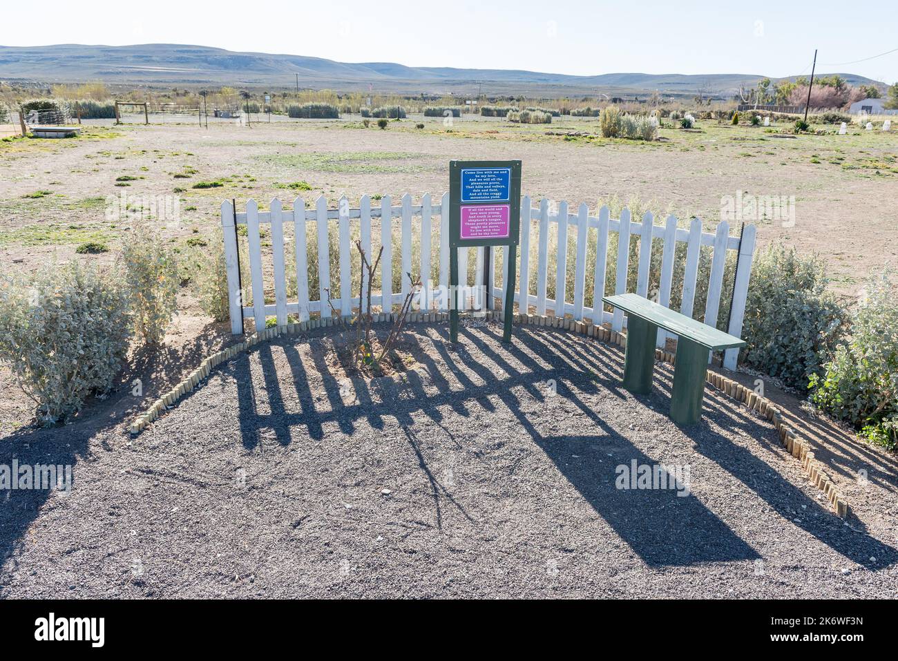 SUTHERLAND, SOUTH AFRICA - SEP 3, 2022: A resting corner on lovers walk ...