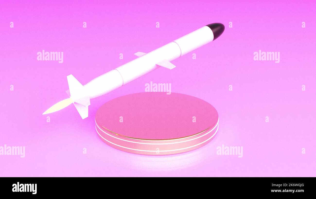 Rocket model Space shuttle Futuristic technology rotate on gold stage ...