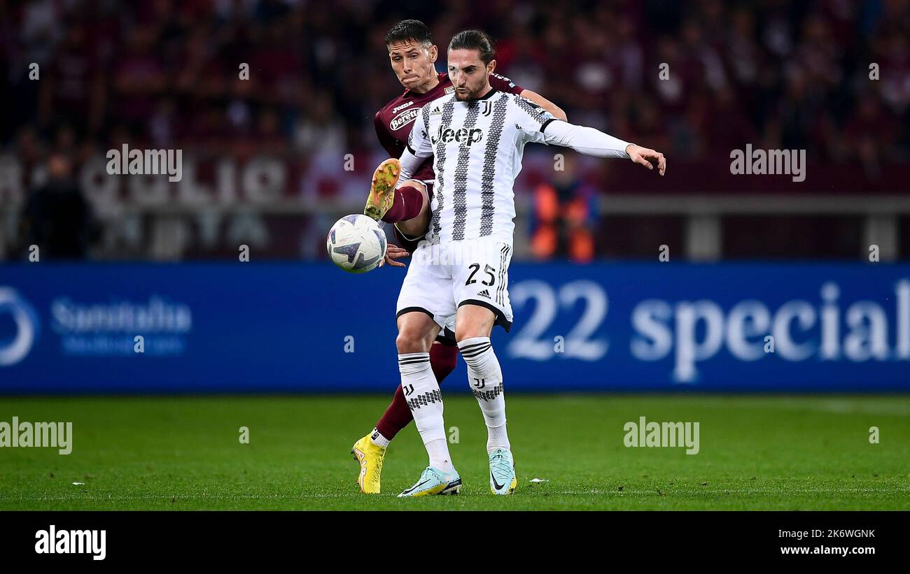 Turin, Italy. 15 October 2022. Adrien Rabiot of Juventus FC competes ...