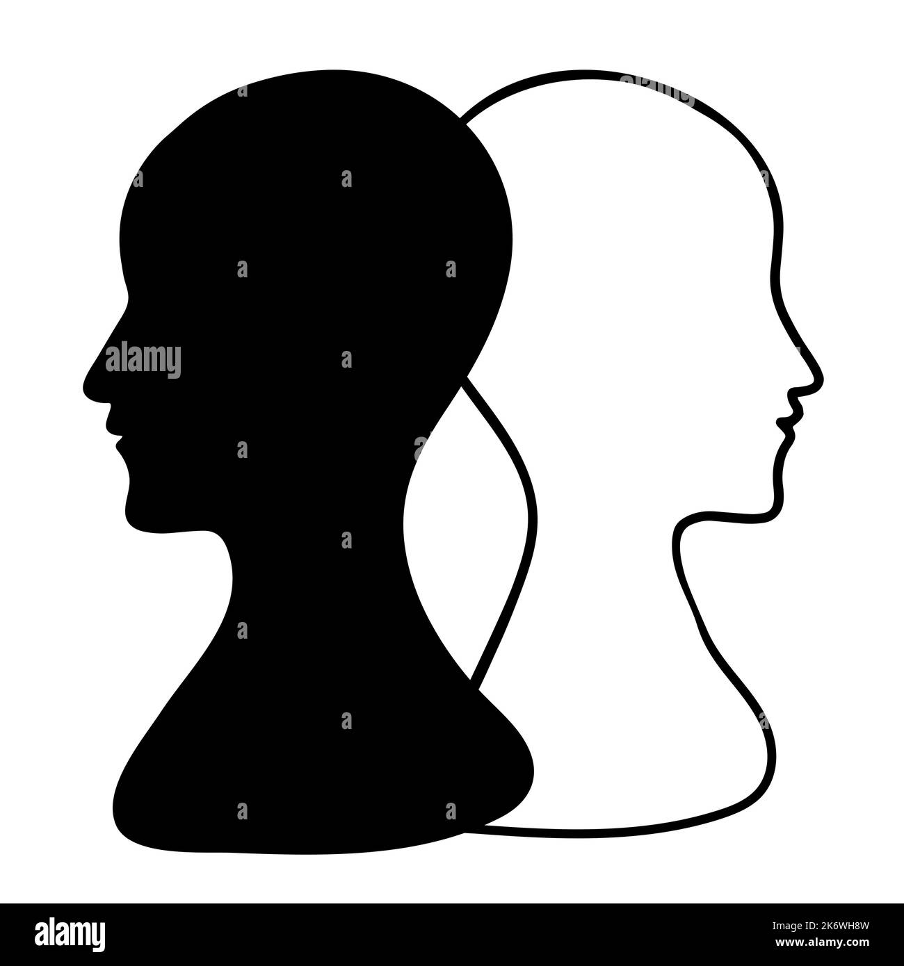 BPD Simple concept. Minimalistic Icon of human head with bipolar disorder or borderline ...