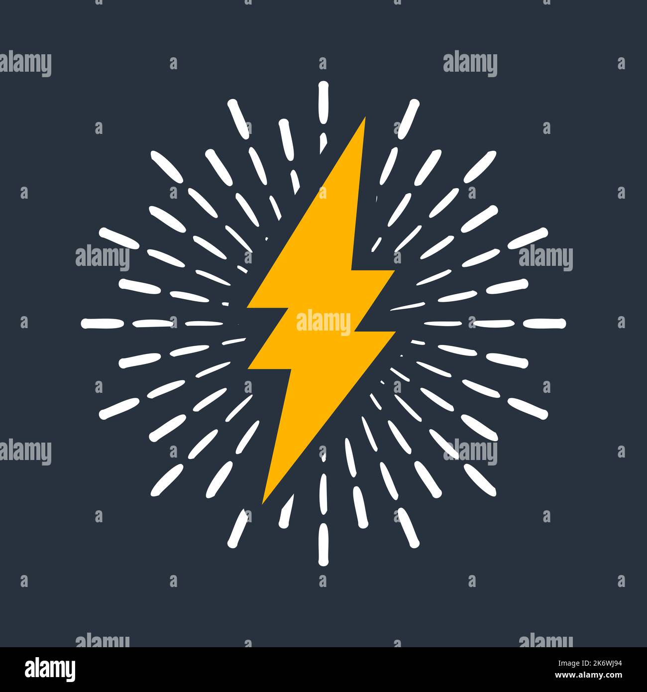 Yellow vintage lightning bolt and sun rays. Lightnings with sunburst ...