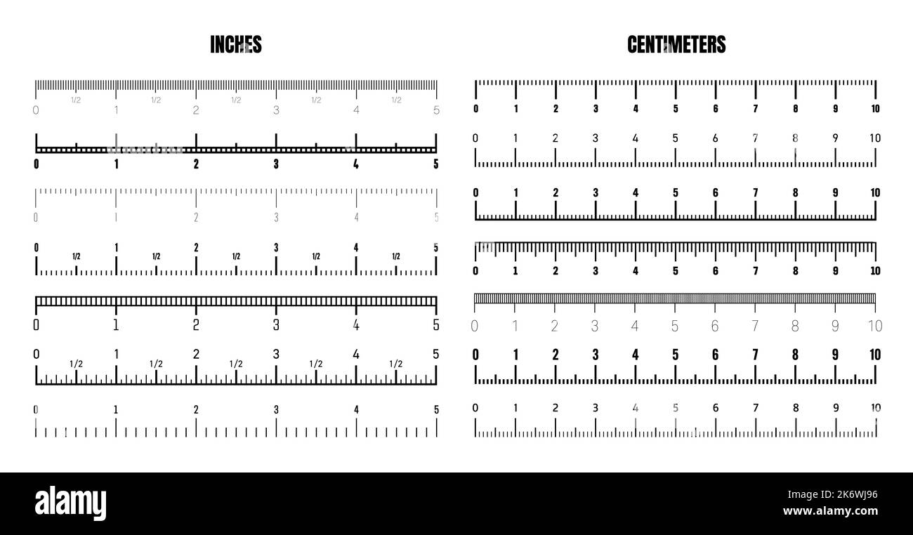 Realistic black centimeter and inch scale for measuring length or ...