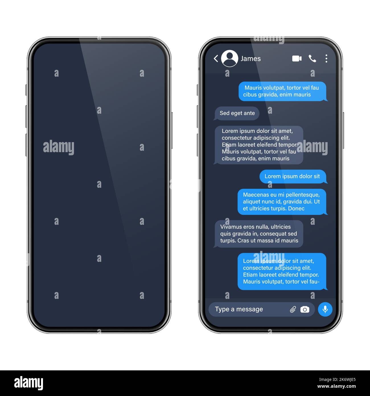 Realistic smartphone with messaging app. SMS text frame. Conversation ...