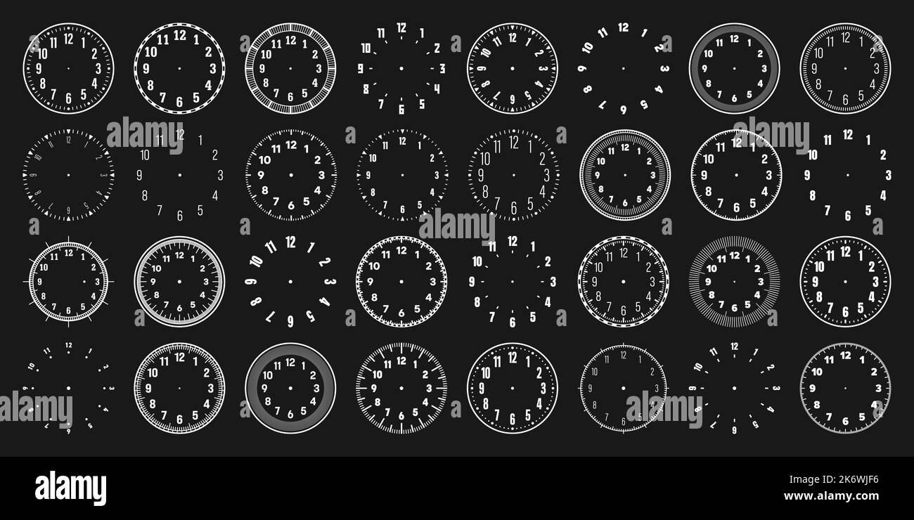 Mechanical clock faces with arabic numerals, bezel. White watch dial ...