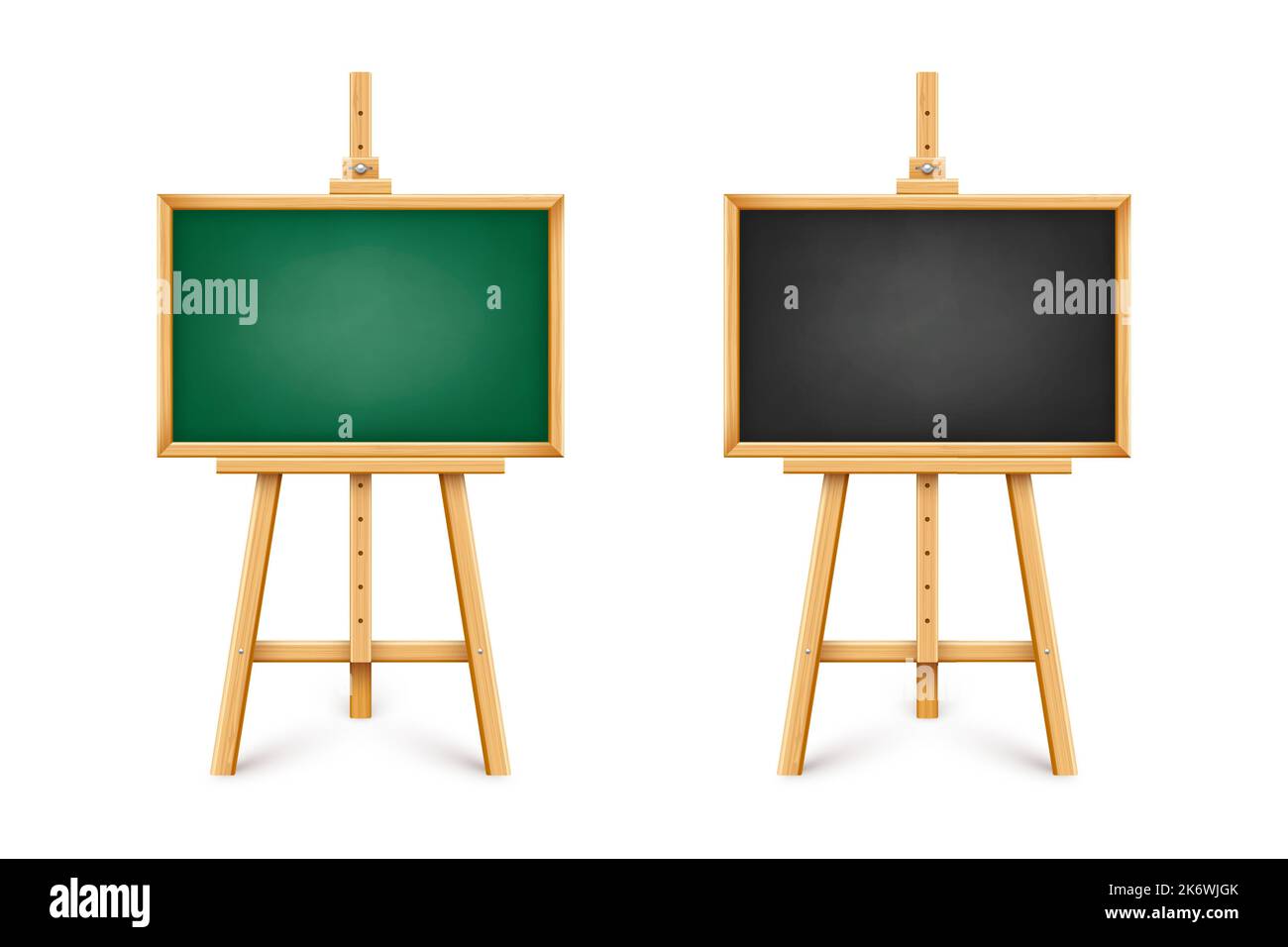 Realistic chalkboard on wooden easel. Blank blackboard in wooden frame ...