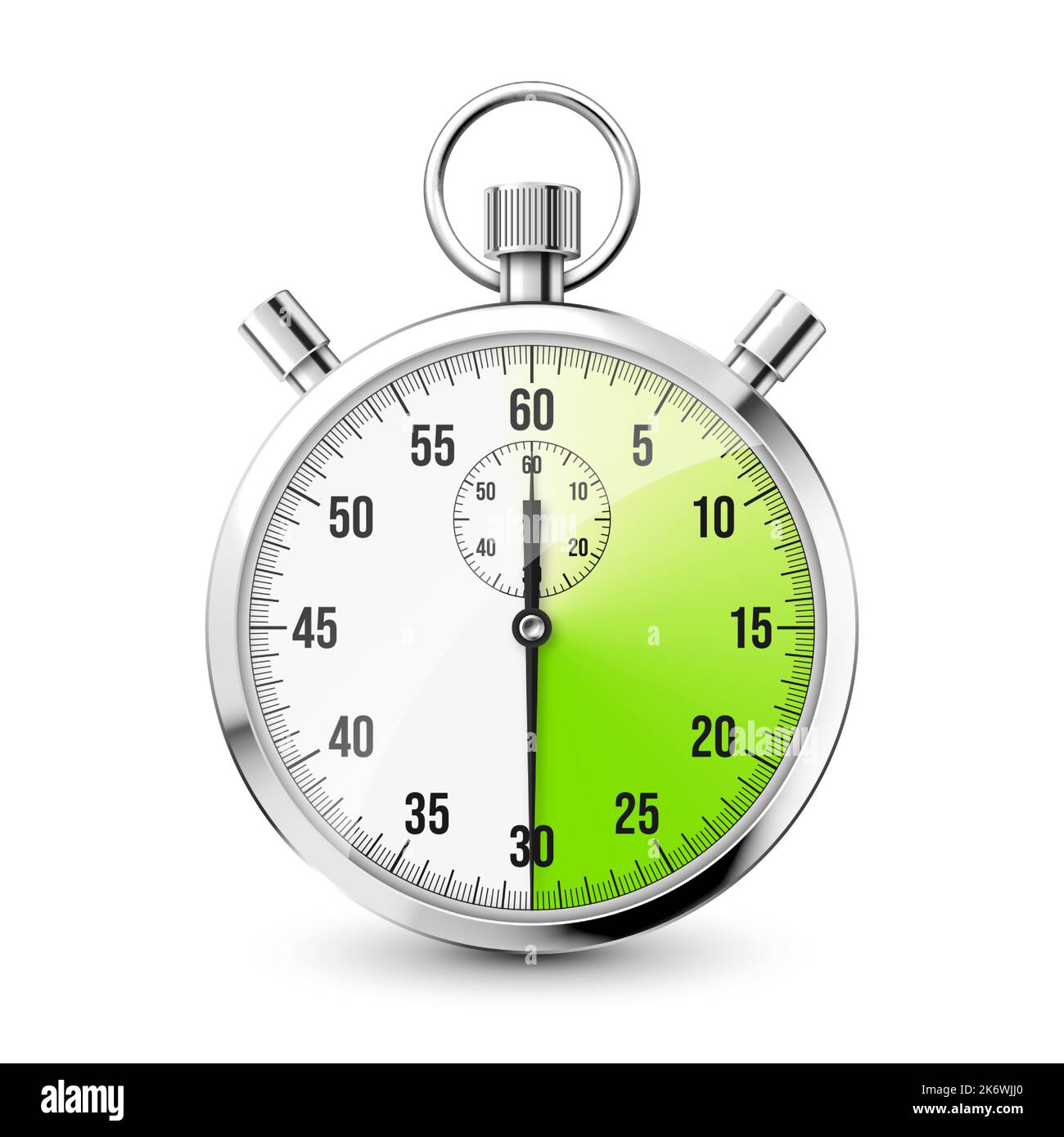 Realistic classic stopwatch icon. Shiny metal chronometer, time counter ...