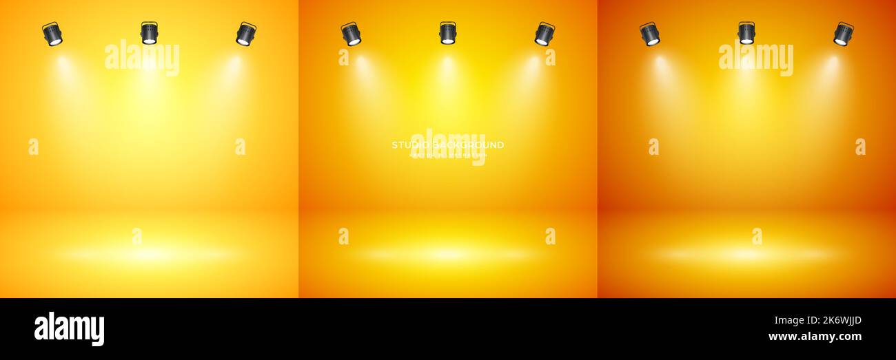 Empty yellow studio abstract backgrounds with spotlight effect. Product ...