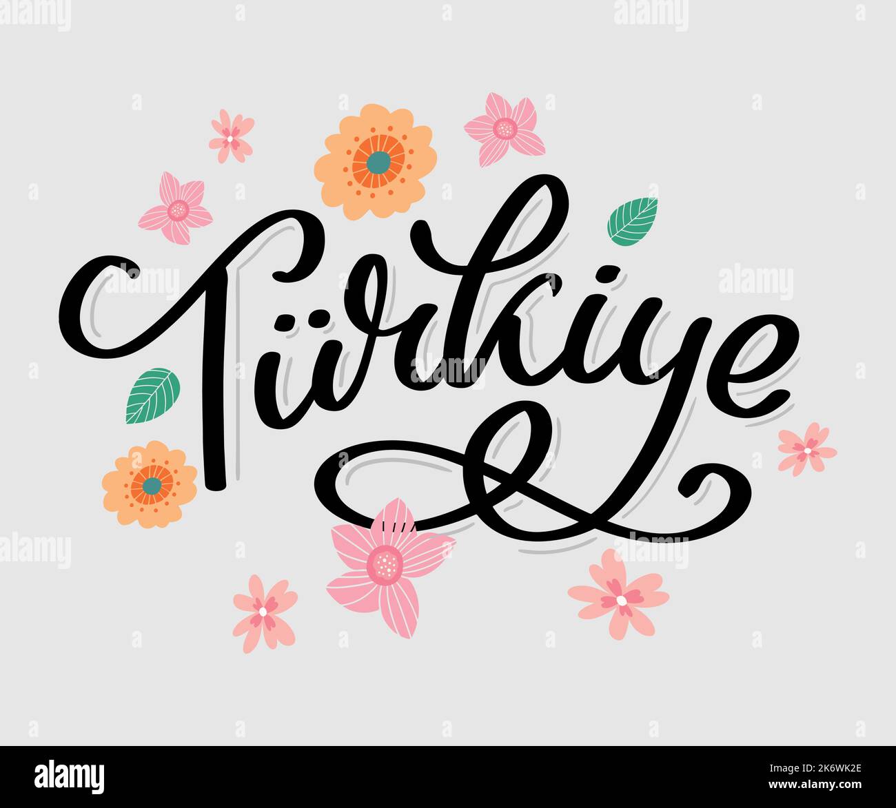 Text in the Turkish: Turkey Lettering. Handwritten name of the country ...