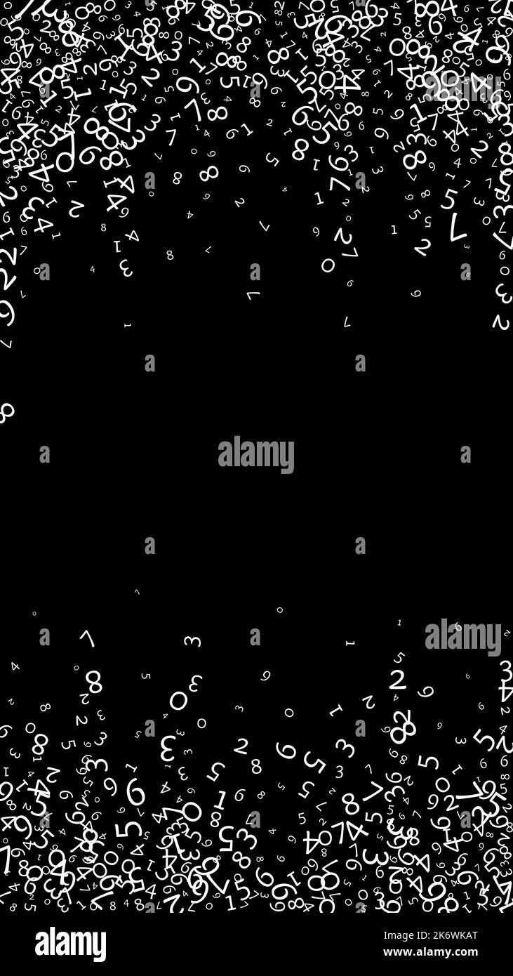 Falling numbers, big data concept. Binary white messy flying digits. Favorable futuristic banner ...